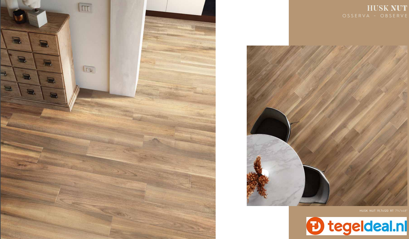 Houtlook vloertegels Supergres Husk Nut, 7,5 x 60 cm; Deze serie Husk van Supergres bestaat uit ...